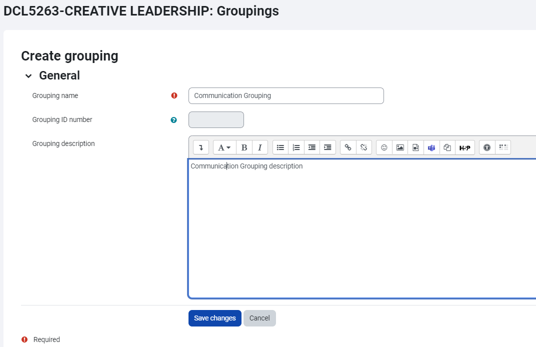 Moodle User Guides for eBwise | Create a Grouping