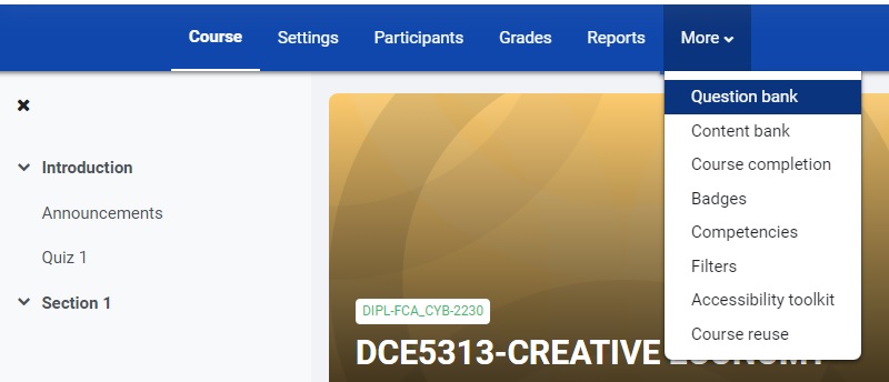 Moodle User Guides for eBwise | Create a Question Bank Category